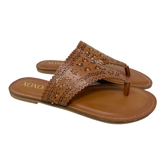 XOXO | Shoes | Xoxo Ronia Thong Sling Back Floral Laser Cut Sandals Tan ...